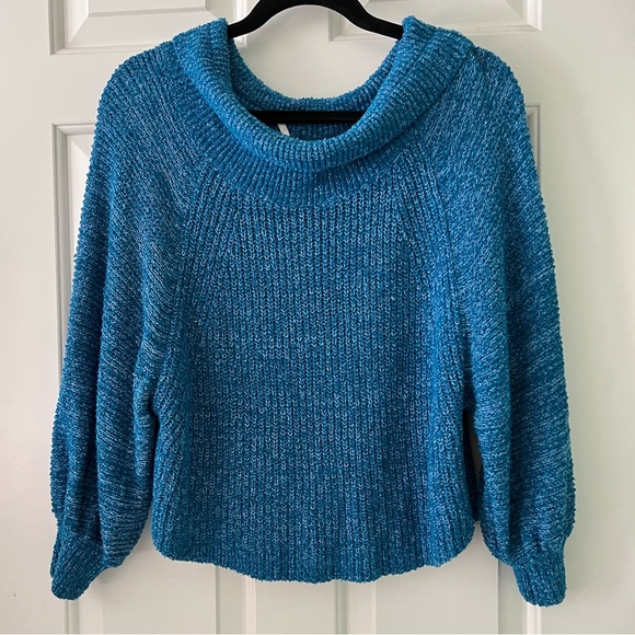 Free People | Sweaters | Free People Marled Blue Offshoulder Cropped ...